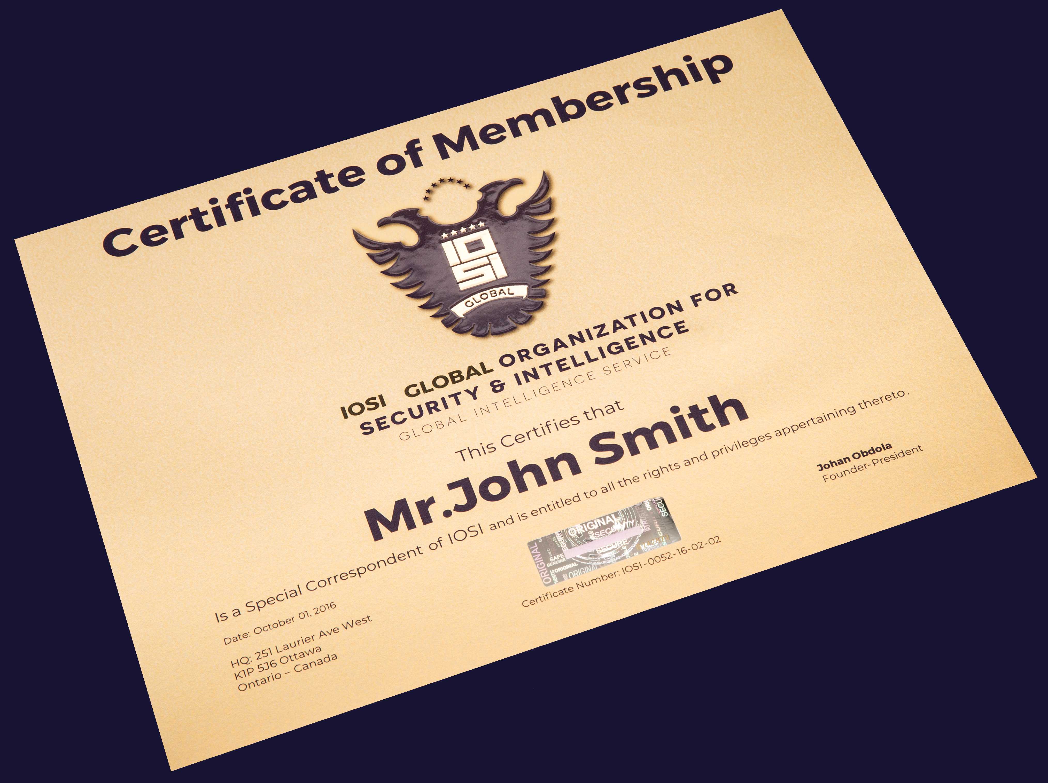 3D printed IOSI Certificate